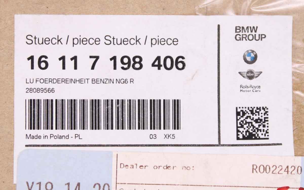 BMW Group Fuel Pump Module Assembly Part Number - 16117198406 – Kiwi ...