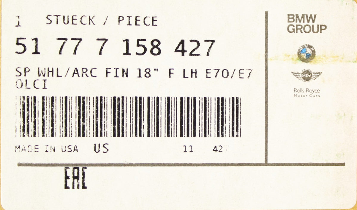 BMW Group Wheel Arch Flare, Left Front Part Number - 51777158427 – Kiwi ...